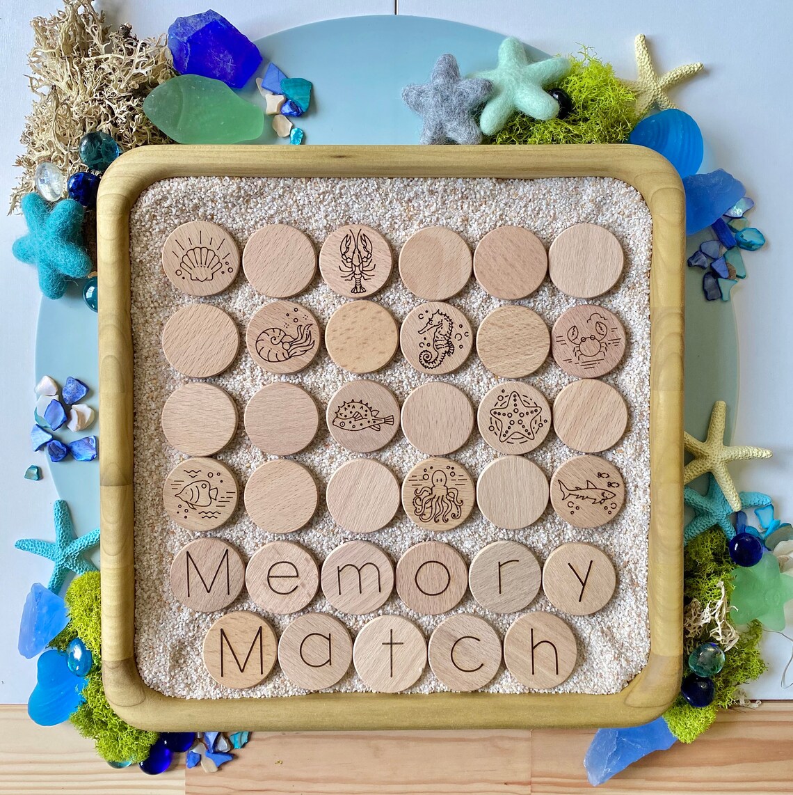 Memory Match Ocean Sea Life Game Wood Travel Game | Etsy