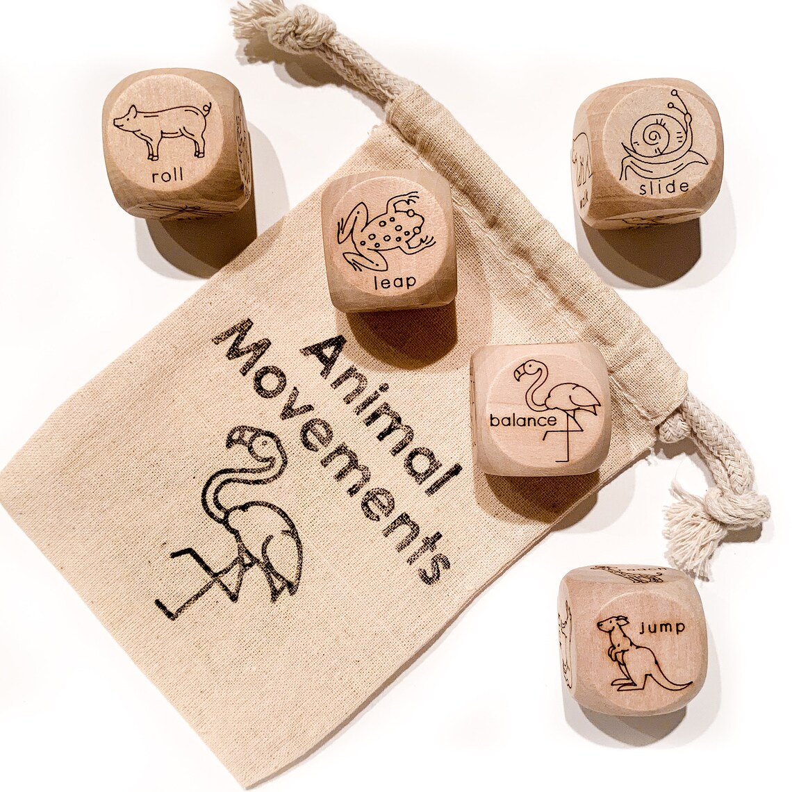 Animal Actions Wood Dice Game / Children's Animal Movement Activity ...