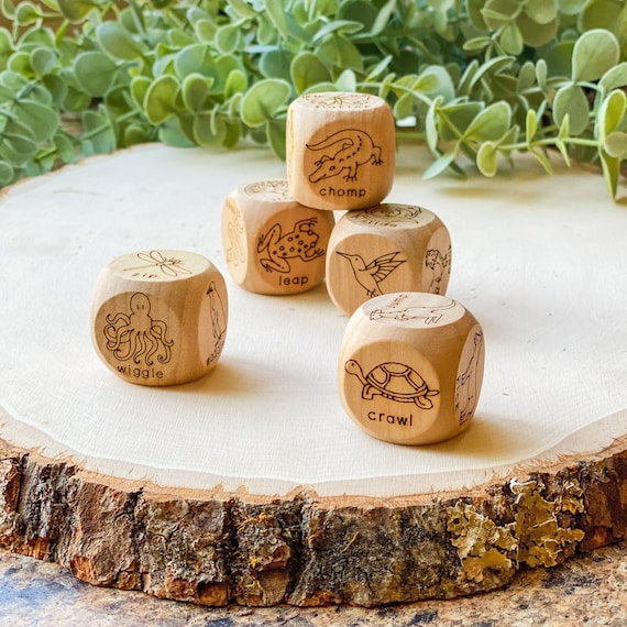 Animal Actions Wood Dice Game / Children's Animal Movement - Etsy