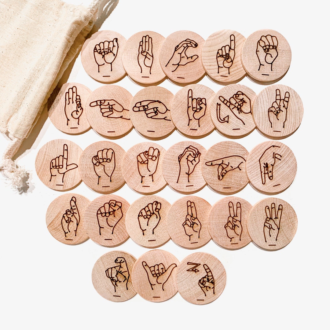 Sign Language Alphabet Wood Discs - American Sign Language Flash Cards ...