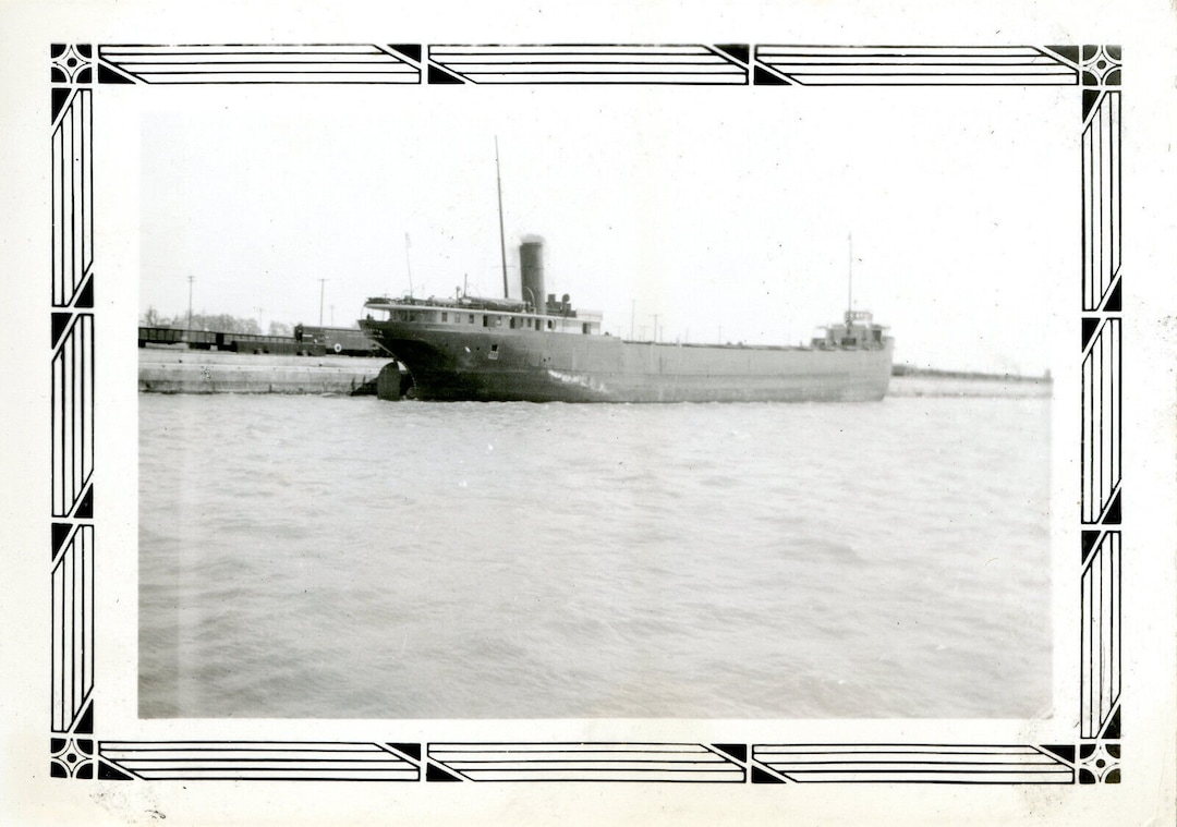 Vintage Black & White Photograph Snapshot Great Lakes Freighter SS ...