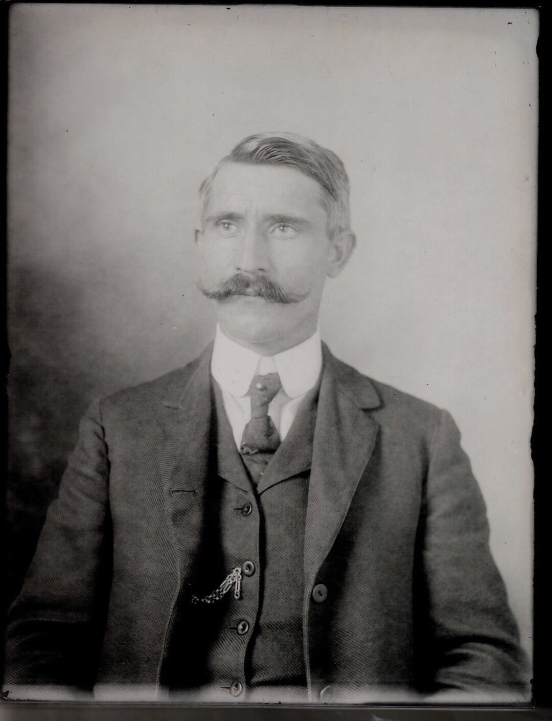 Original Vintage B&W Glass Plate Negative Handsome Man Mustache 8 3/8 X ...