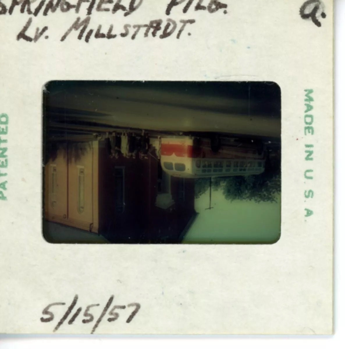 Vintage 35mm Slide Americana Bus Church People Street Scene Milstadt ...