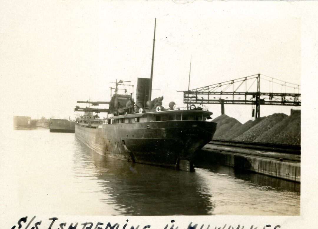 Vintage Black & White Photograph Snapshot Great Lakes Freighter SS ...