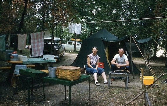 Vintage 35mm Red Border Slide Americana Camping Camp Scene | Etsy