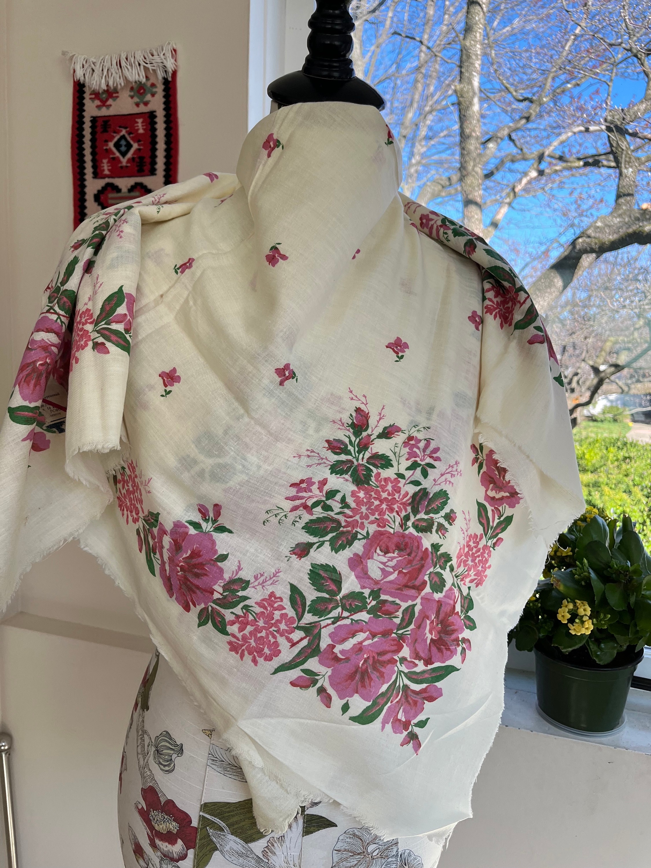 Vintage Russia USSR Cotton Shawl Bandana Scarf Pavlov Posad From 1980-s ...