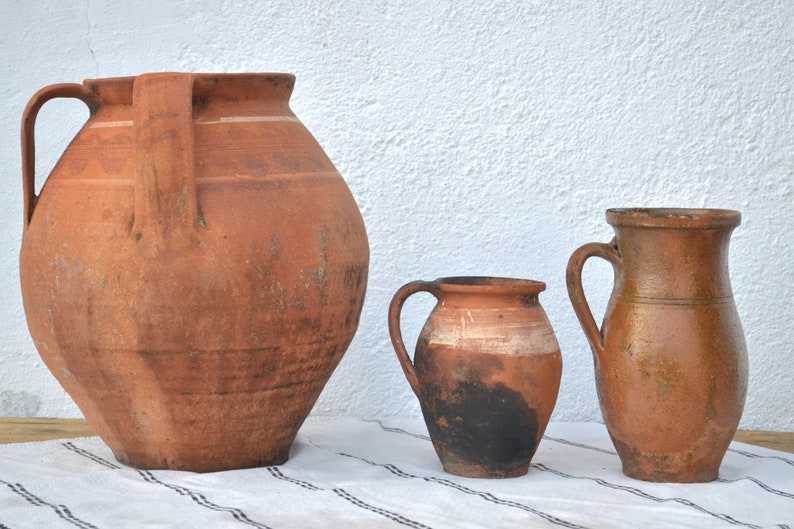 Primitive Jugs Rustic Clay Pitcher Old Water Vessel | Etsy