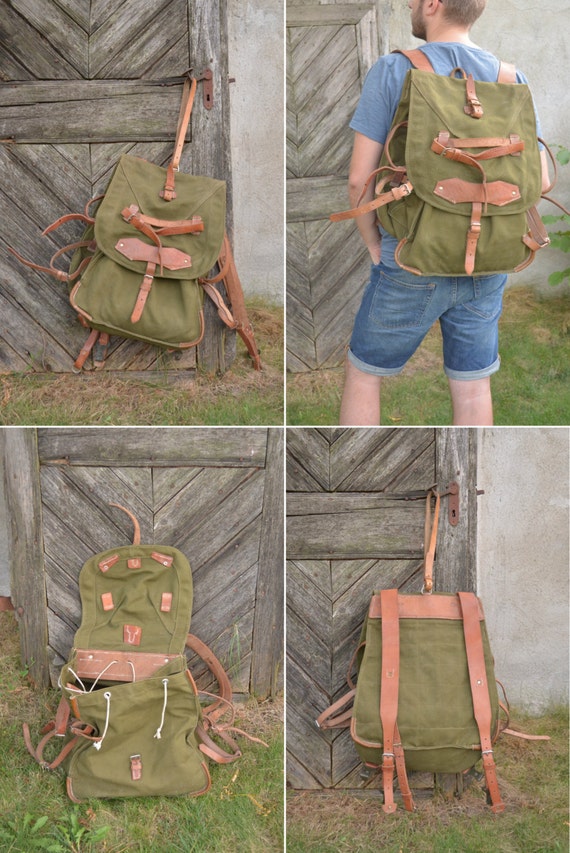 Military Backpack with Leather Straps - Gem
