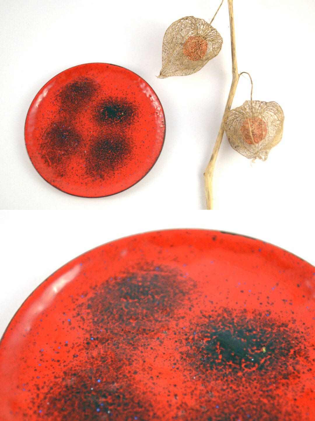 Vintage Red Enamel on Copper Plate, Mid Century Modern Ring Dish Tray ...