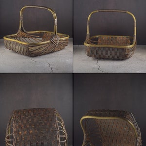 Vintage Metal and Brass Wicker Basket With Handle, Rustic Woven Metal ...