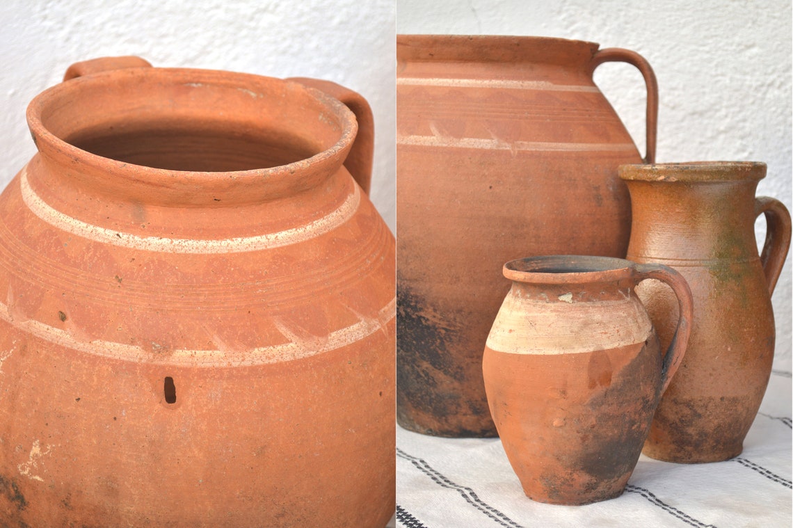 Primitive Jugs Rustic Clay Pitcher Old Water Vessel | Etsy