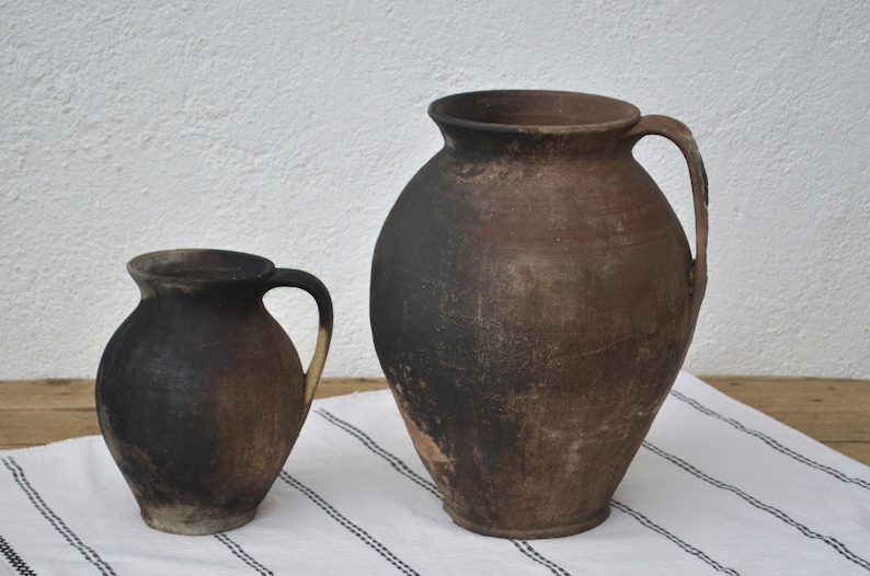 Primitive Jugs, Rustic Burned Clay Pitcher, Cooking Vessel - Etsy