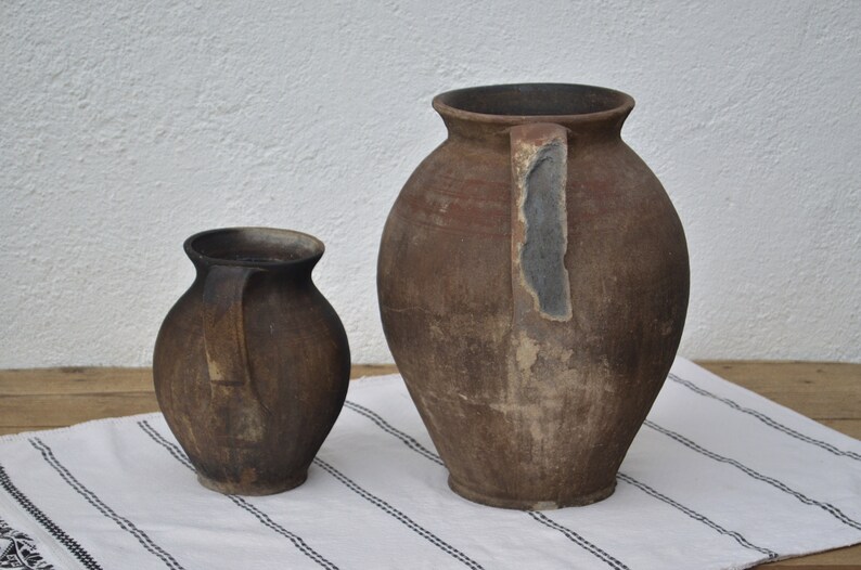 Primitive Jugs, Rustic Burned Clay Pitcher, Cooking Vessel - Etsy
