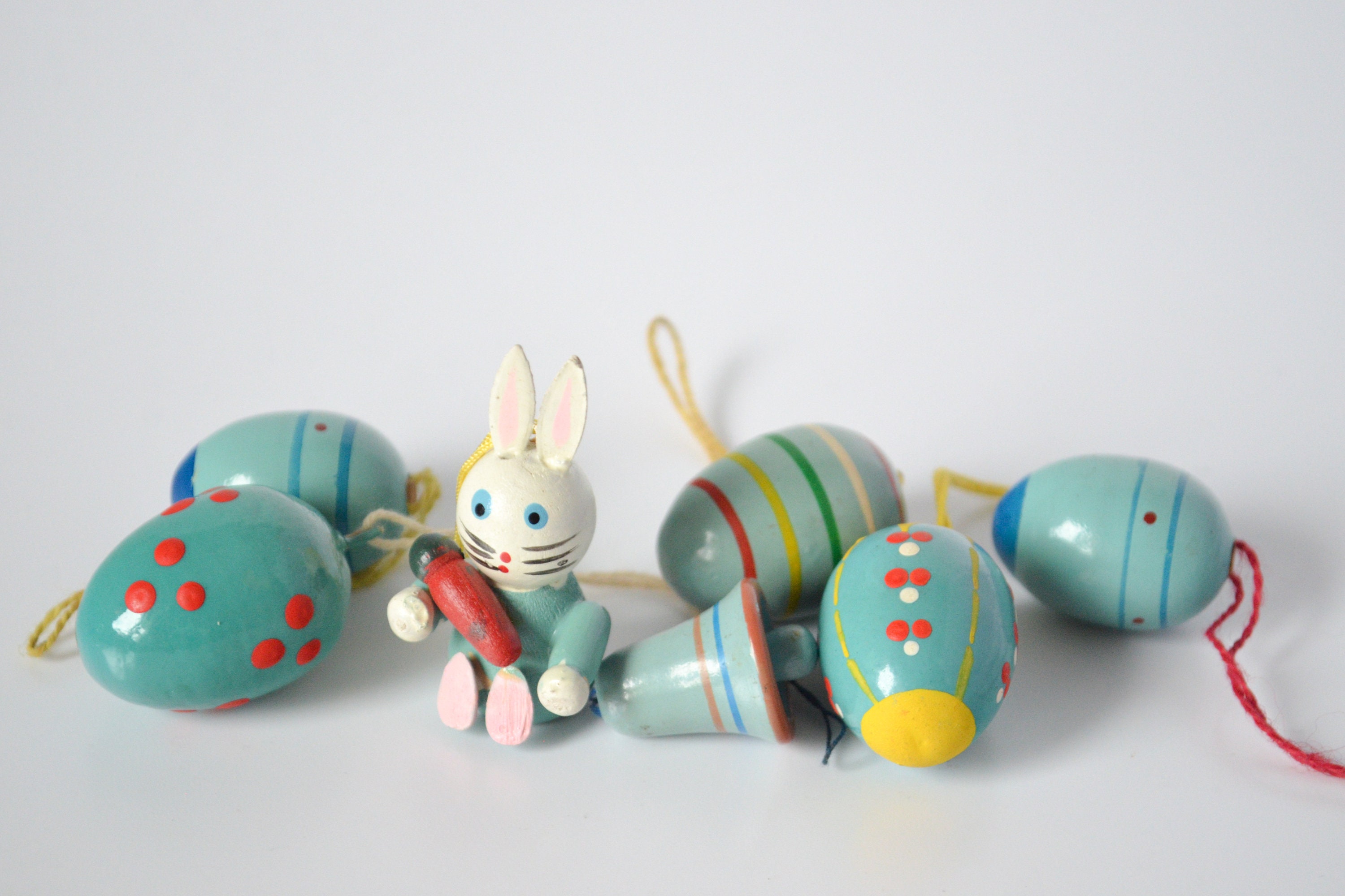 Vintage Miniature Easter Egg Tree Ornaments, Set of 7 Wooden Spring ...