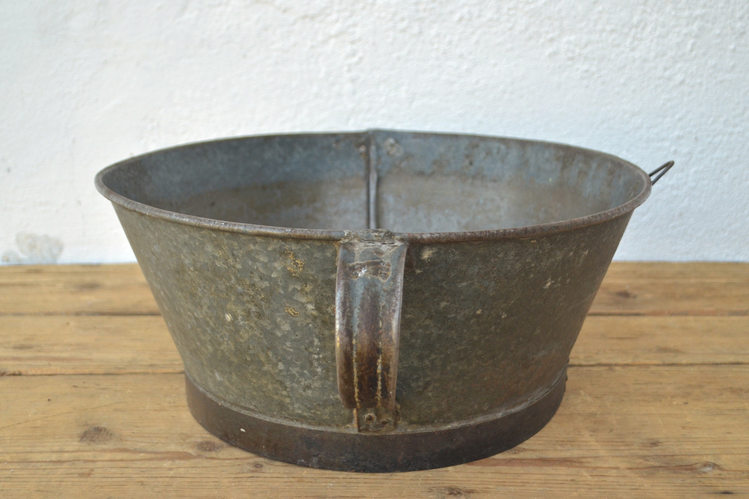 Old Vintage Galvanised Bucket Galvanized Low Bucket with | Etsy