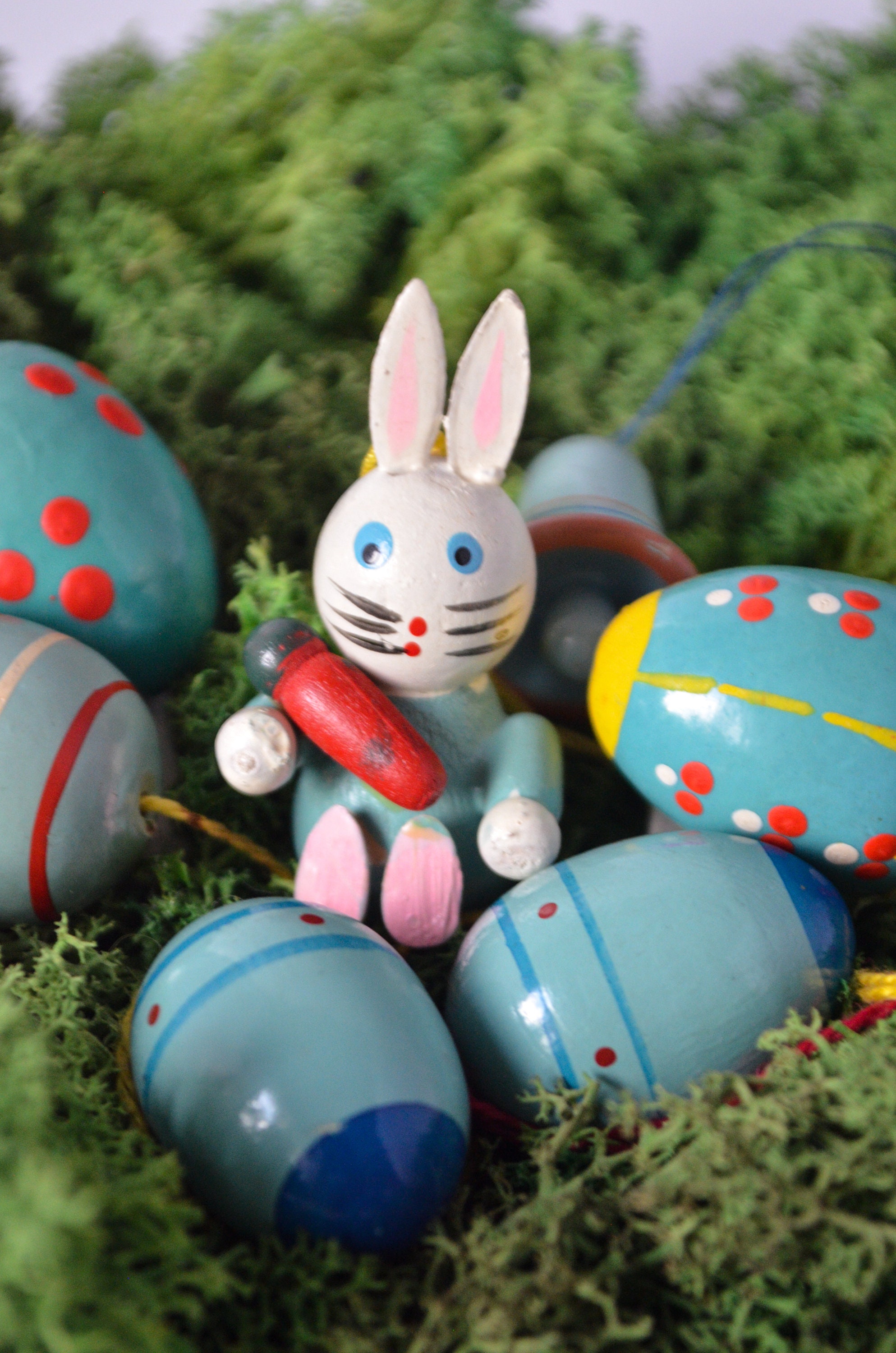Vintage Miniature Easter Egg Tree Ornaments, Set of 7 Wooden Spring ...