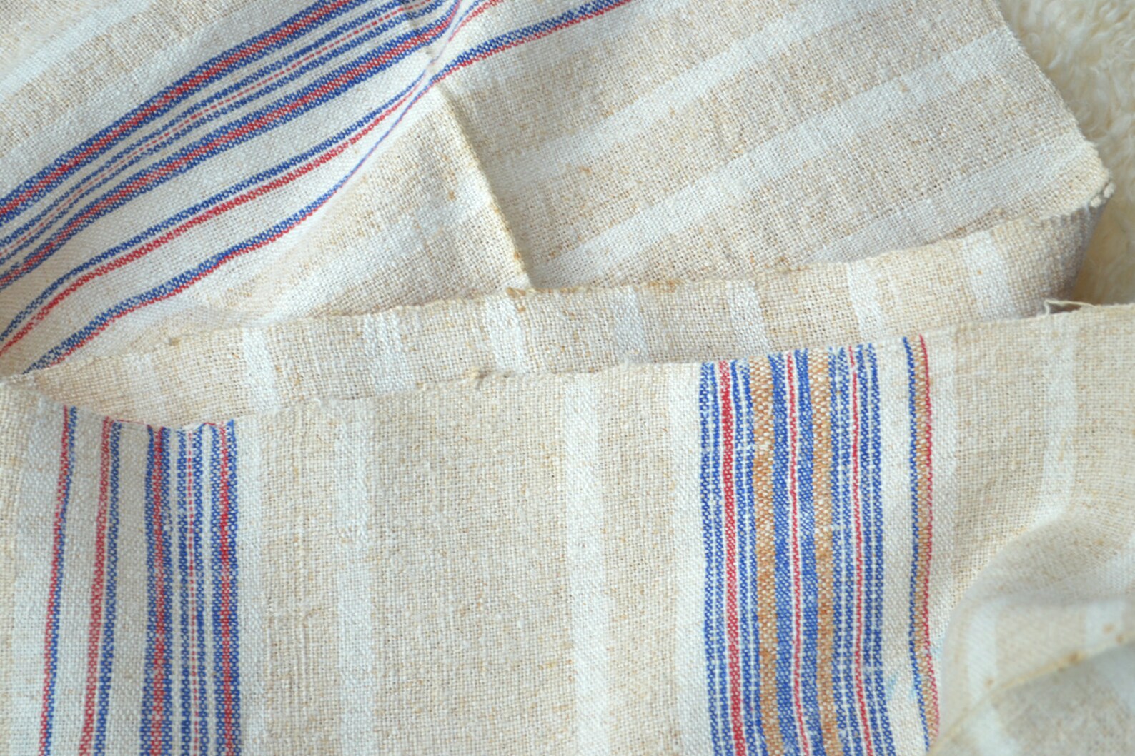 Antique Home Woven Hemp Fabric With Stripes Fine Woven Linen | Etsy