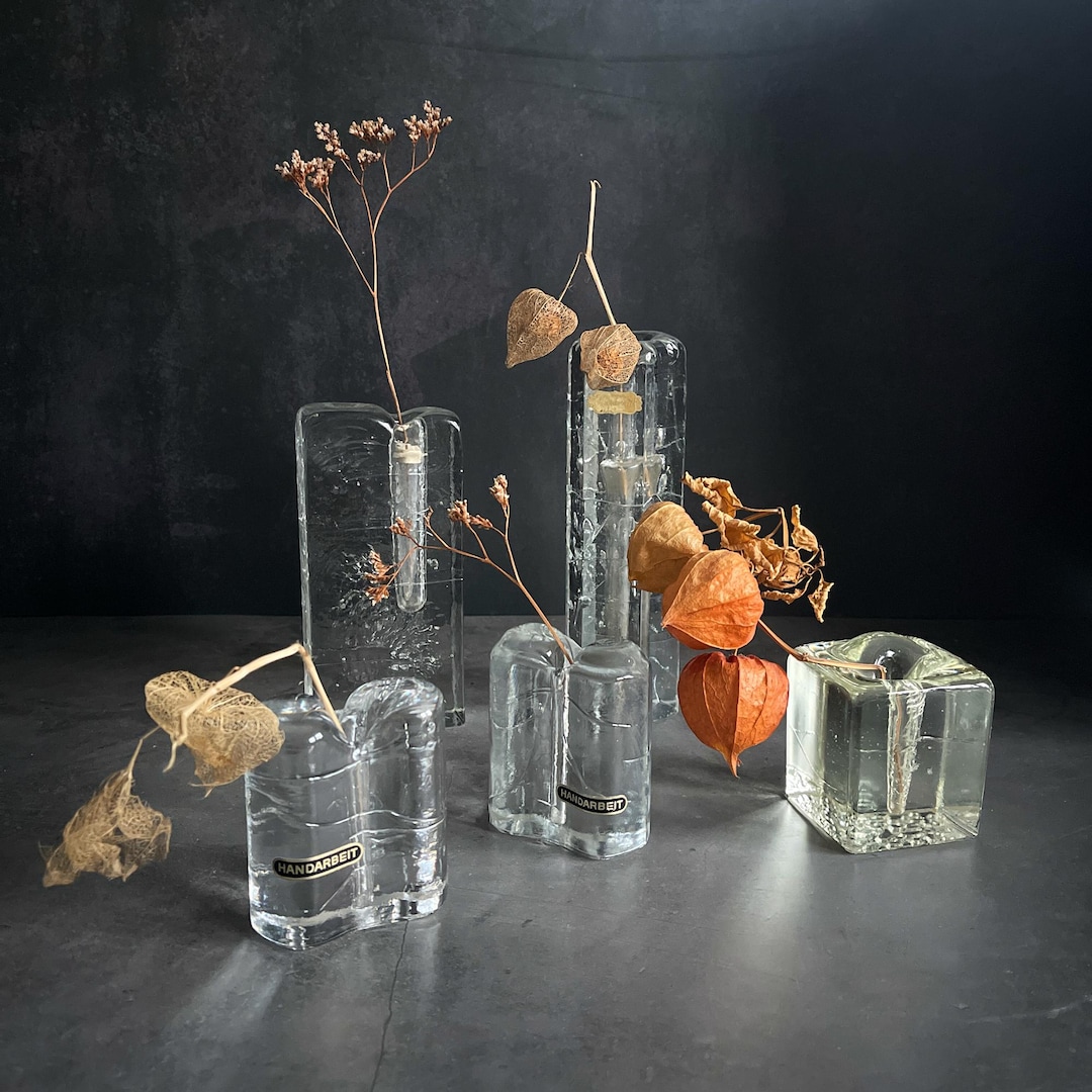 Vintage Ice Cube Glass Vase, Glass Block Bud Vase, Mouth Blown ...