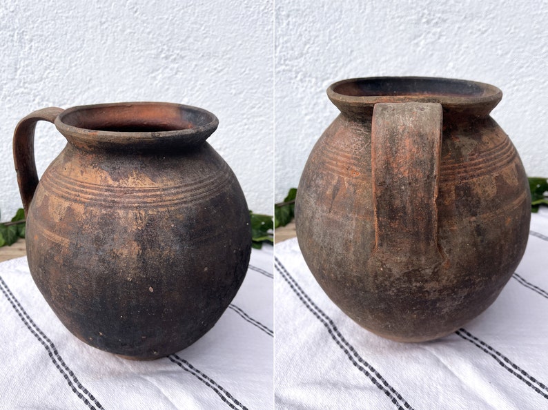 Old Primitive Burned Clay Jug Cooking Pitcher - Etsy