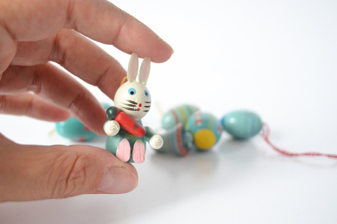 Vintage Miniature Easter Egg Tree Ornaments, Set of 7 Wooden Spring ...