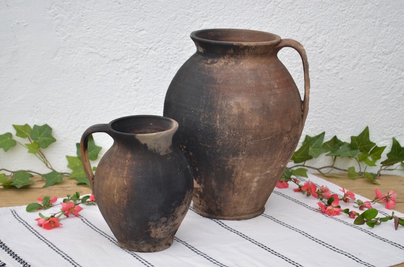 Primitive Jugs Rustic Burned Clay Pitcher Cooking Vessel - Etsy