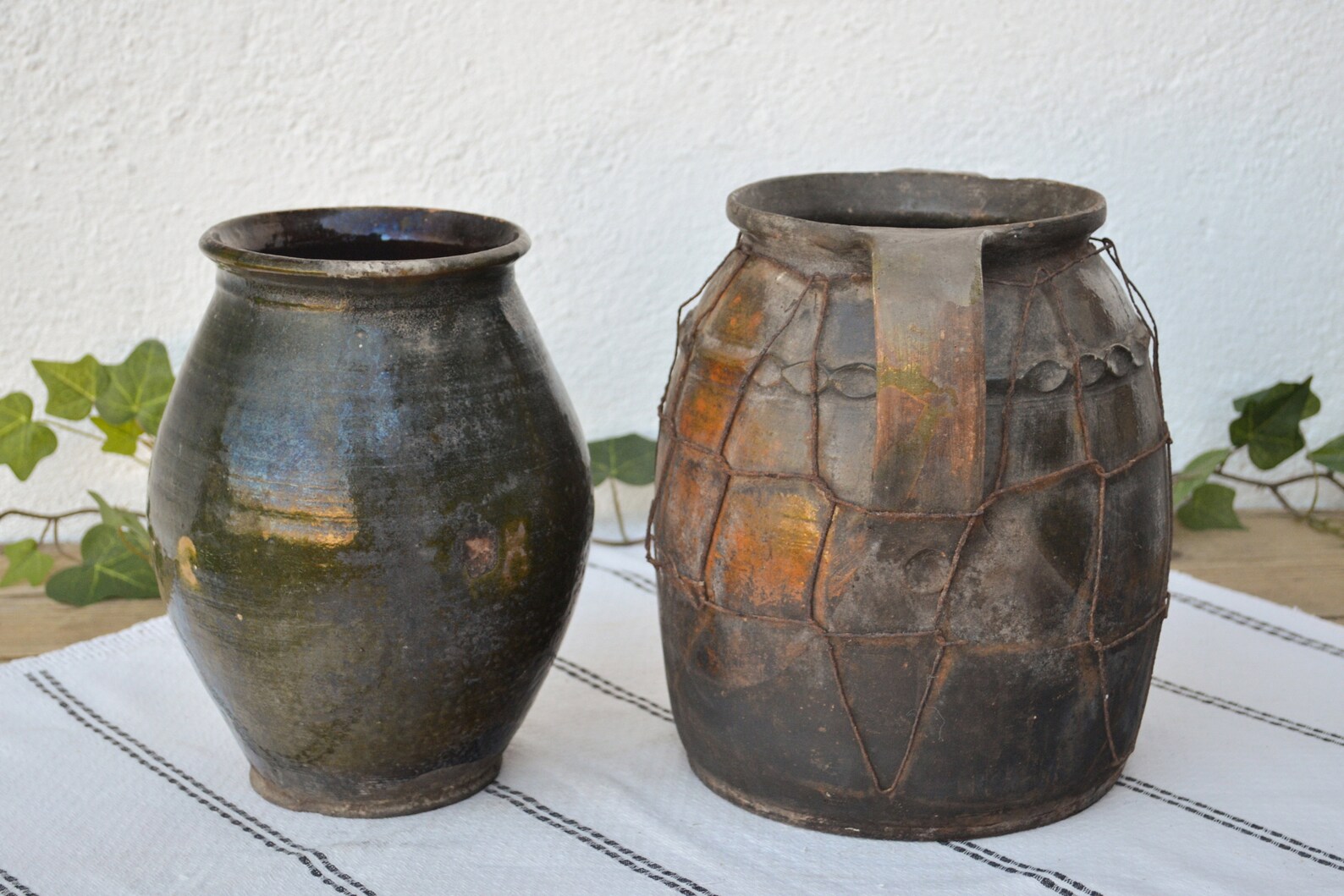 Primitive Jugs Traditional Glazed Clay Pitcher Vintage Water - Etsy