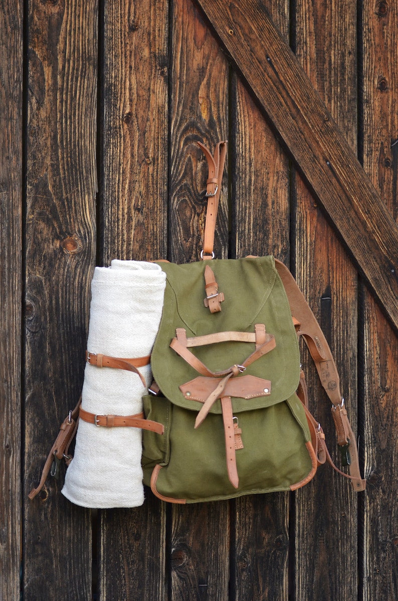 Military Backpack with Leather Straps | Etsy