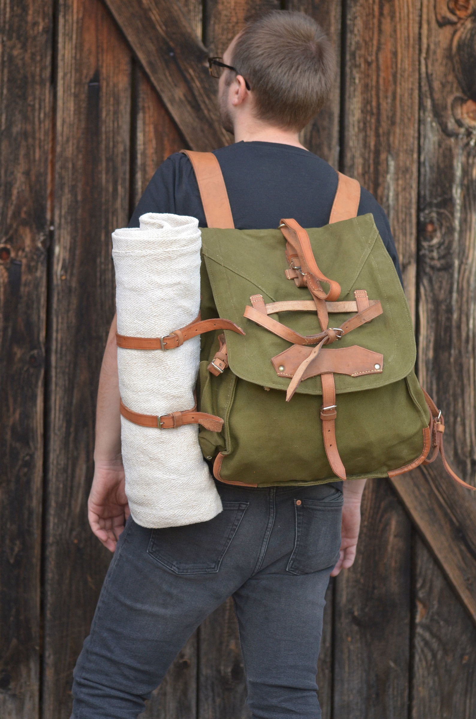 Military Backpack With Leather Straps - Etsy