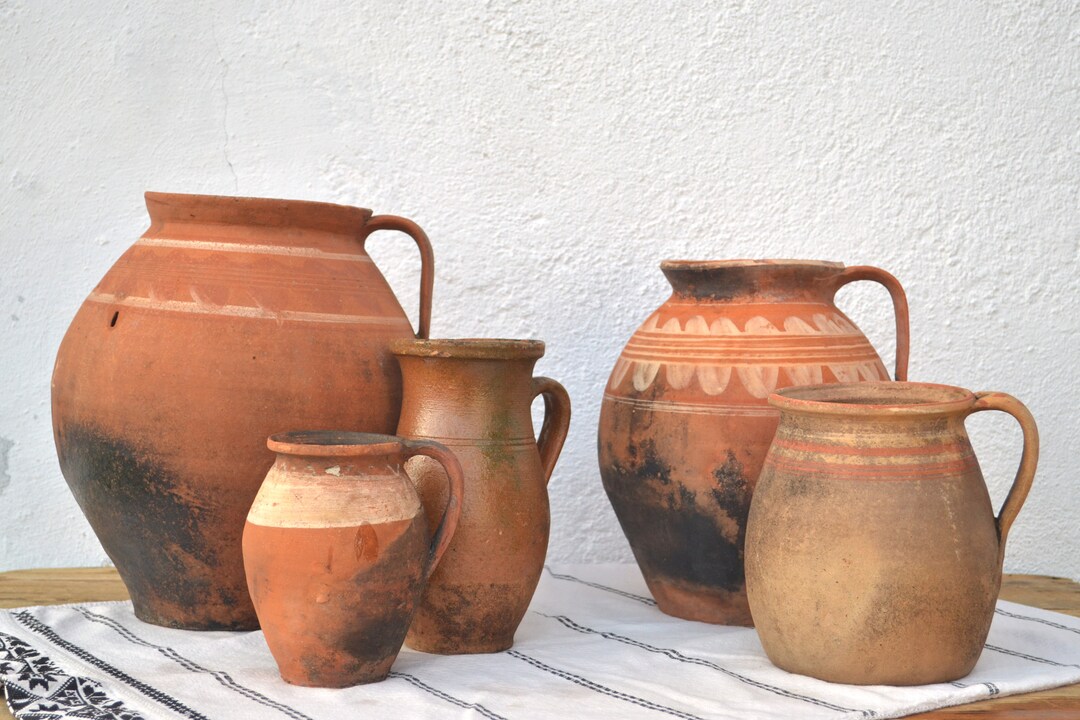 Primitive Jugs, Rustic Clay Pitcher, Old Water Vessel - Etsy