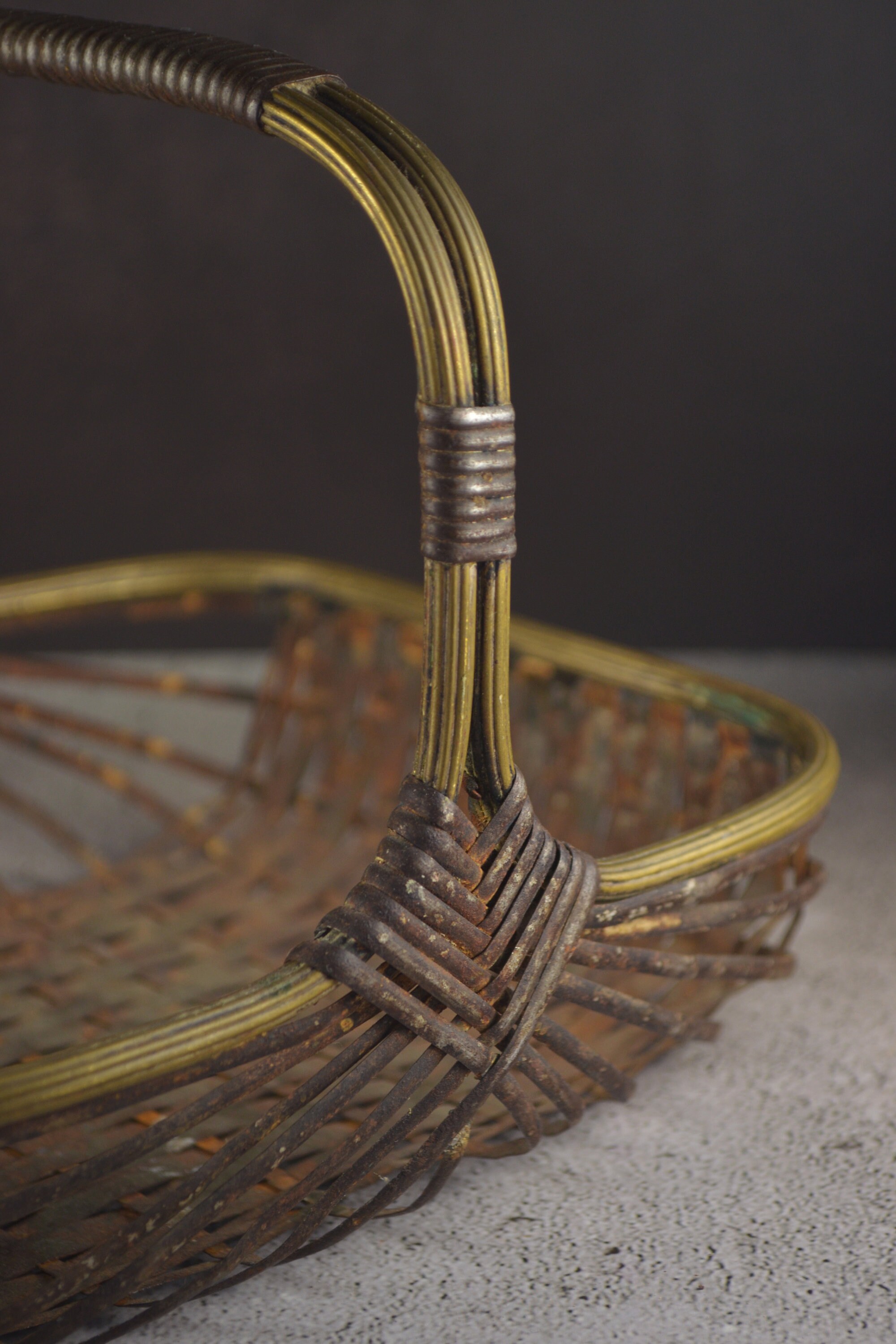 Vintage Metal and Brass Wicker Basket With Handle Rustic - Etsy