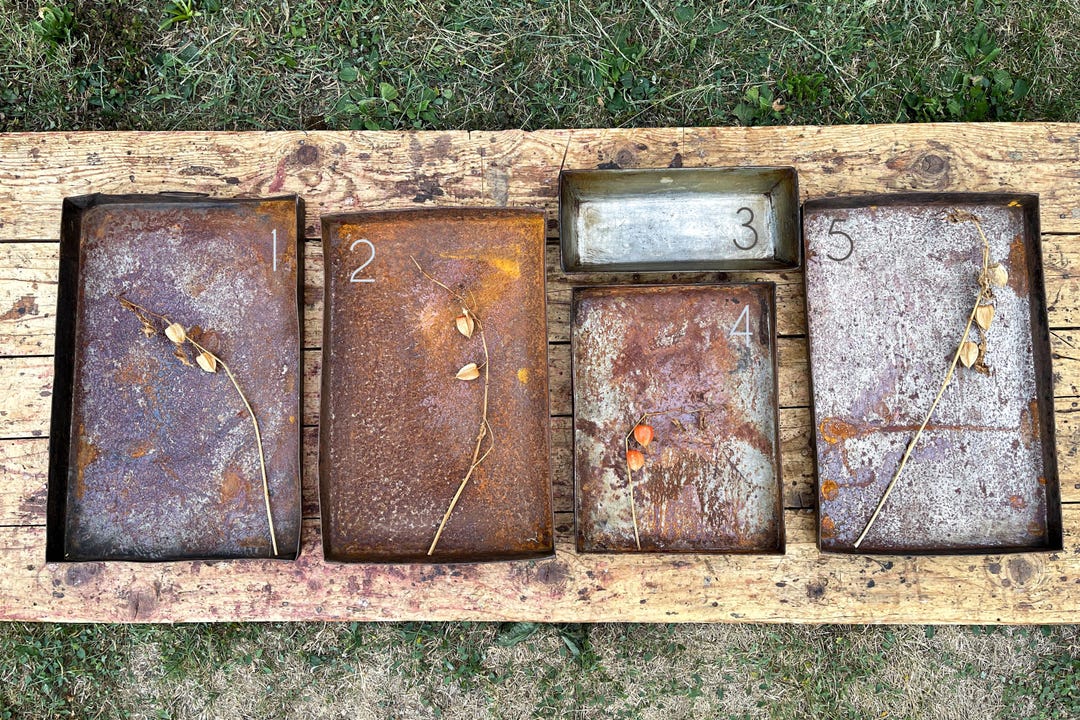Vintage Rusty Baking Sheets, Old Patina Baking Trays, Old Metal Food ...