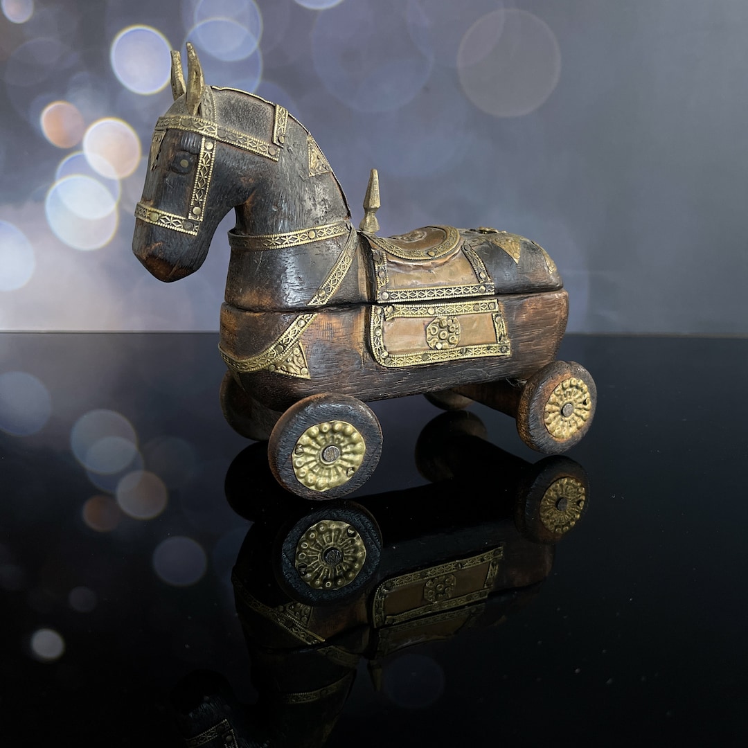 Antique Wooden Horse Box With Brass and Copper Adornments. Rajasthani ...