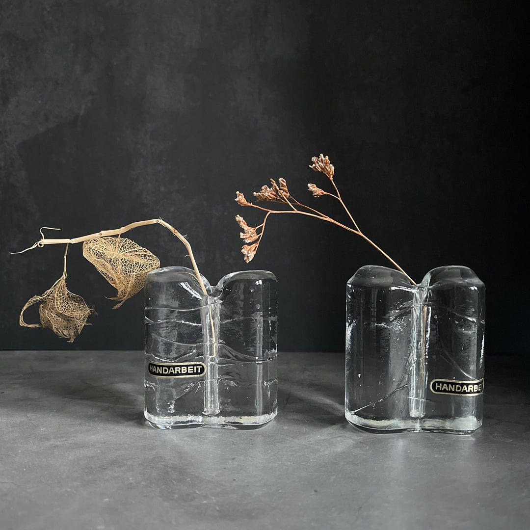 Vintage Ice Cube Glass Vases, Set of 2 Ice Block Vases, Glass Block Bud ...
