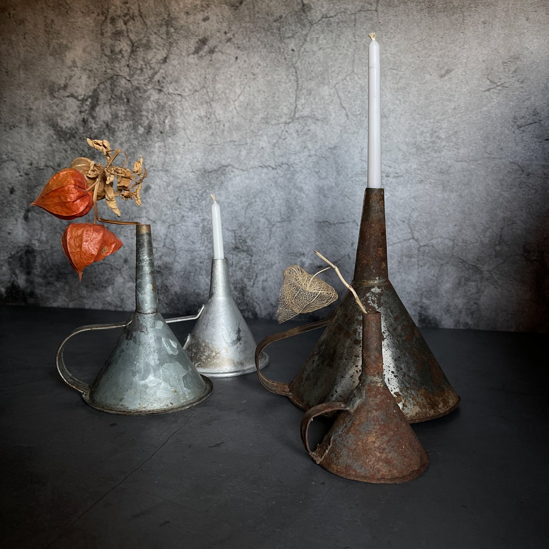 Vintage Rusty Funnel, Repurposed Candle Holder,rustic Food Photo Prop ...