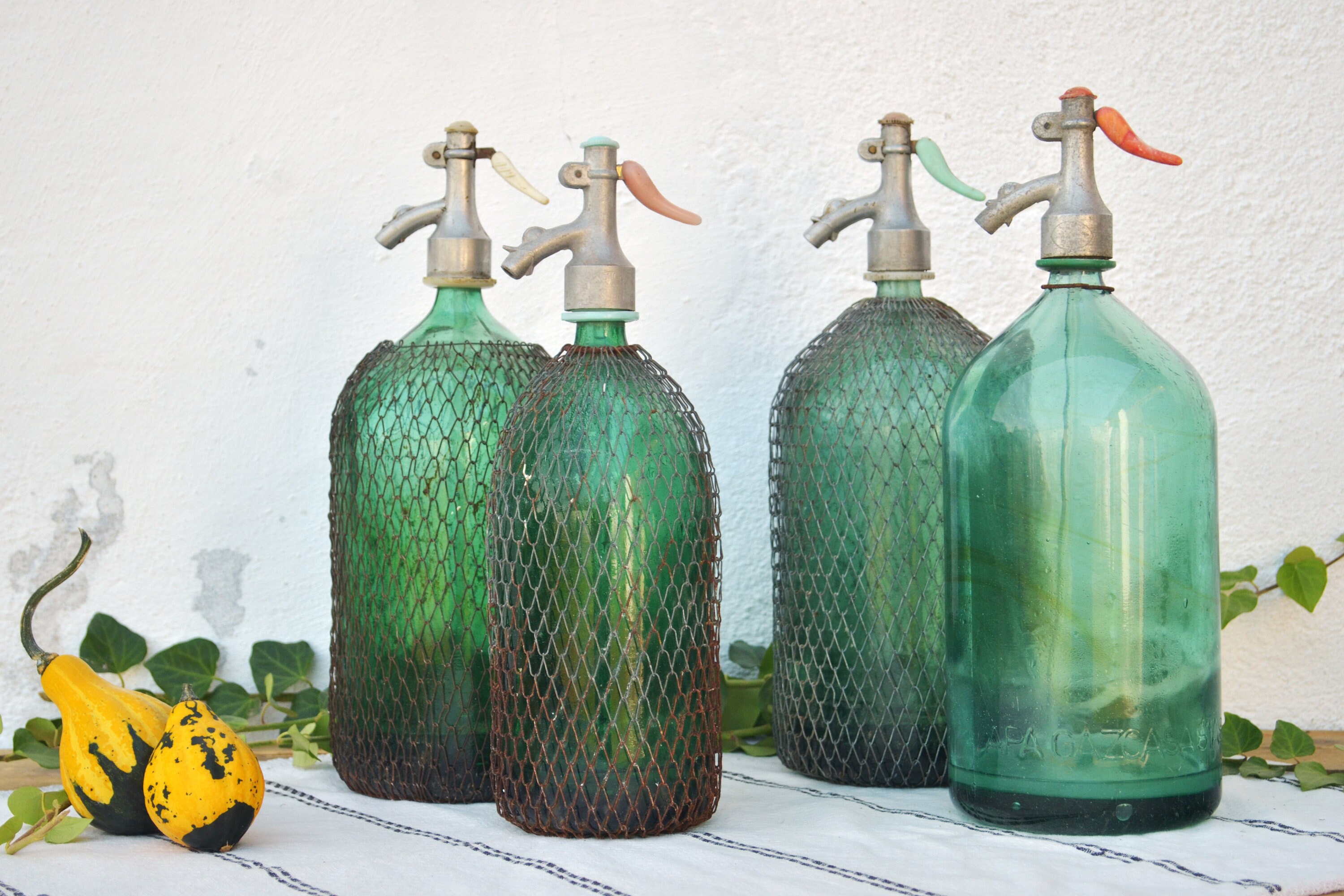 Glass Bottles in Rusty Metal Casing Siphon Bottles With Wire - Etsy