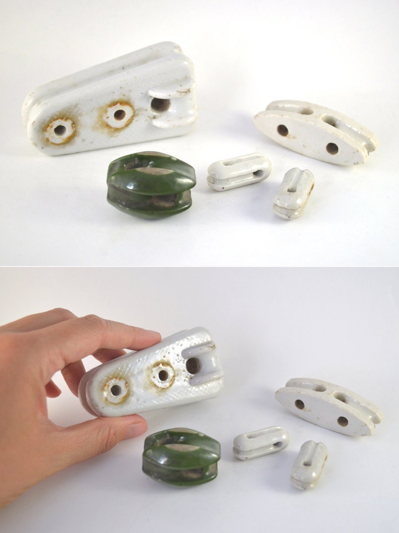 Set of 5 Porcelain Insulators, European Guy Wire Strain Insulators ...