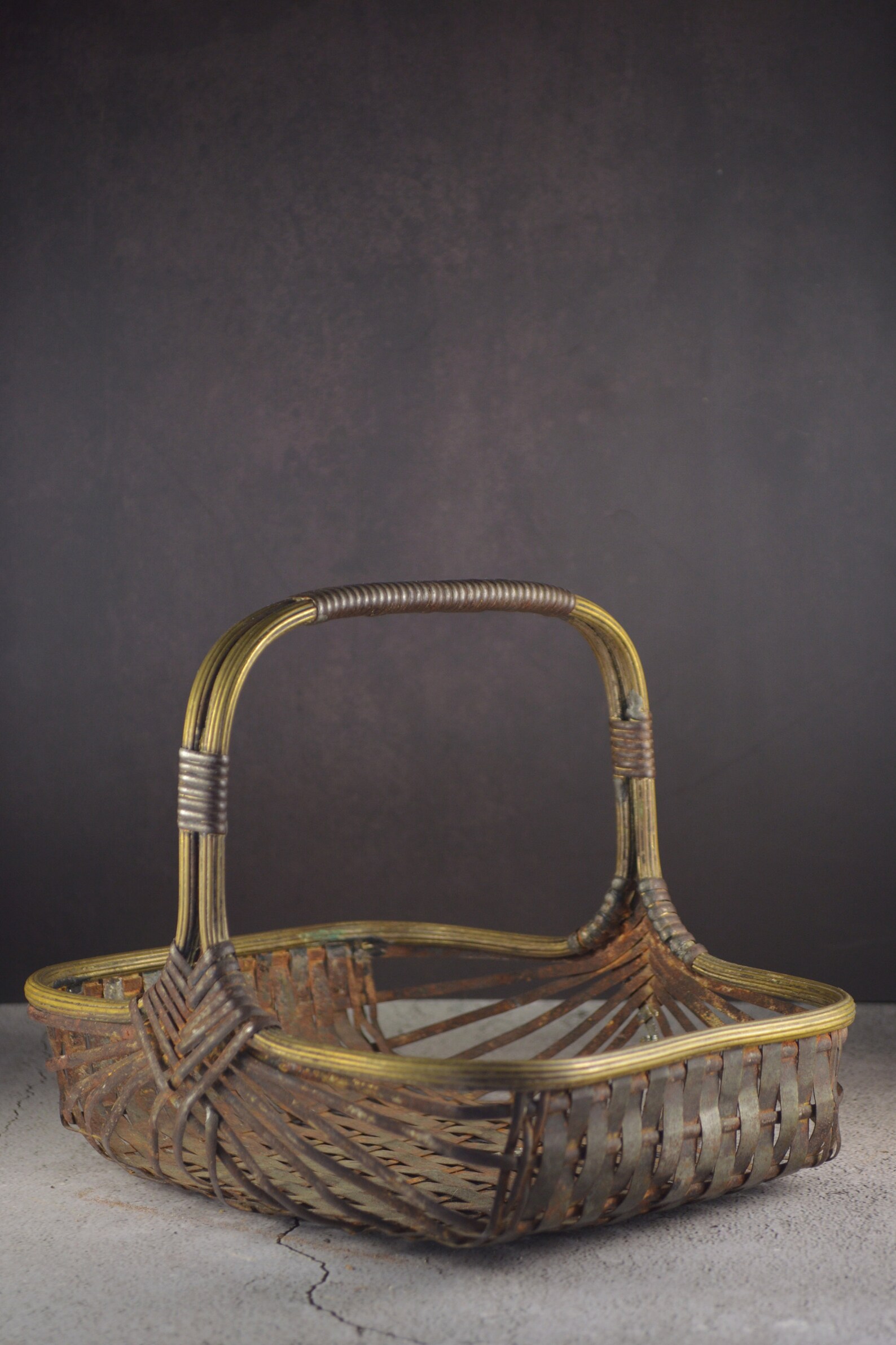 Vintage Metal and Brass Wicker Basket With Handle Rustic - Etsy