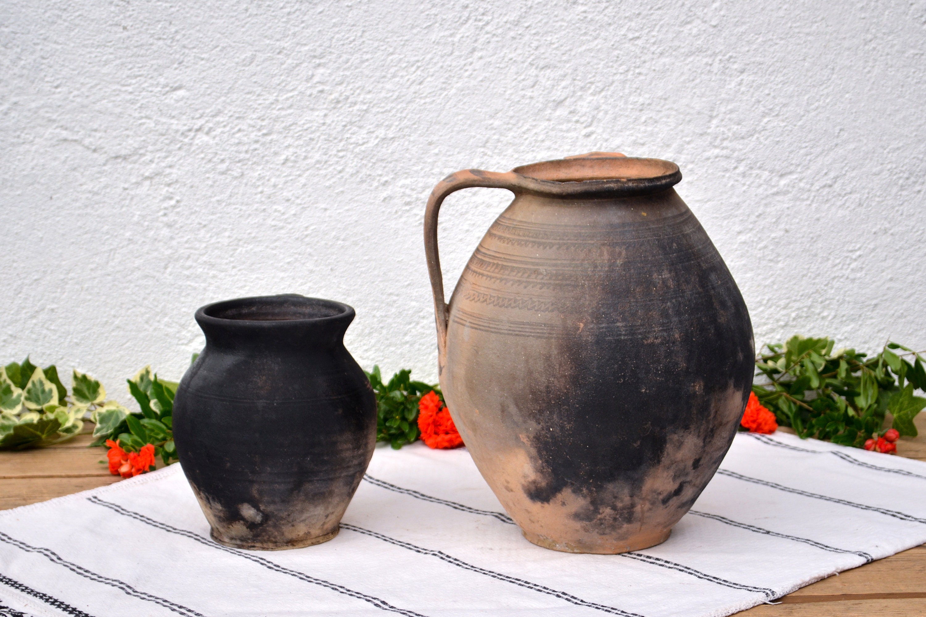 Primitive Rustic Burned Clay Pitcher Jugs Old Cooking Vessels | Etsy