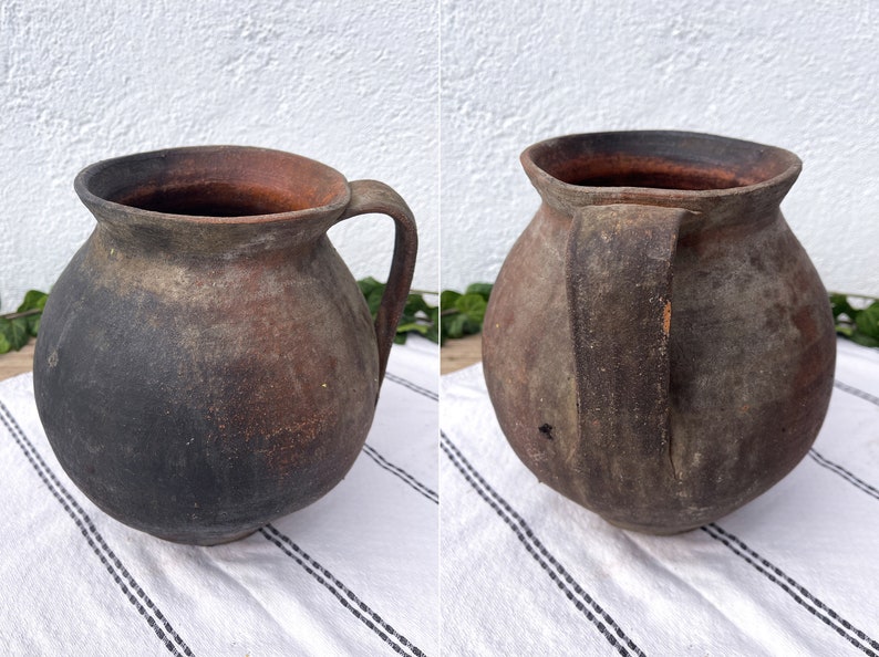 Old Primitive Burned Clay Jug Cooking Pitcher - Etsy