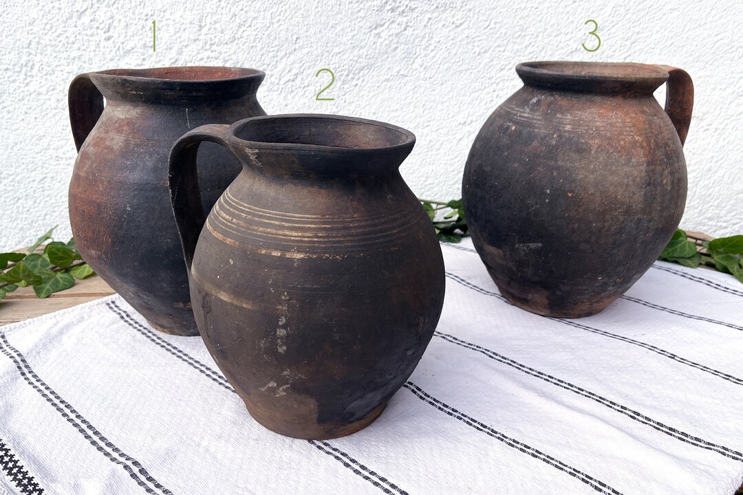 Old Primitive Burned Clay Jug, Cooking Pitcher - Etsy