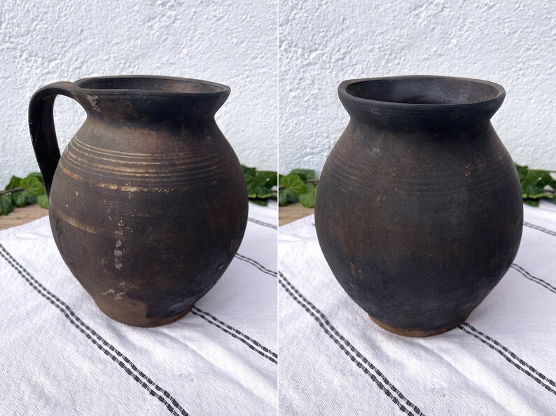 Old Primitive Burned Clay Jug Cooking Pitcher - Etsy