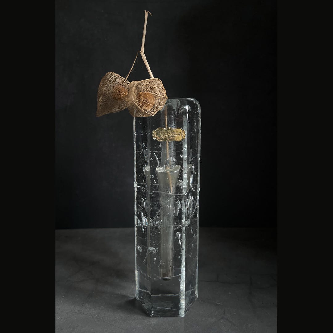Vintage Ice Cube Glass Vase, Glass Block Bud Vase, Mouth Blown ...