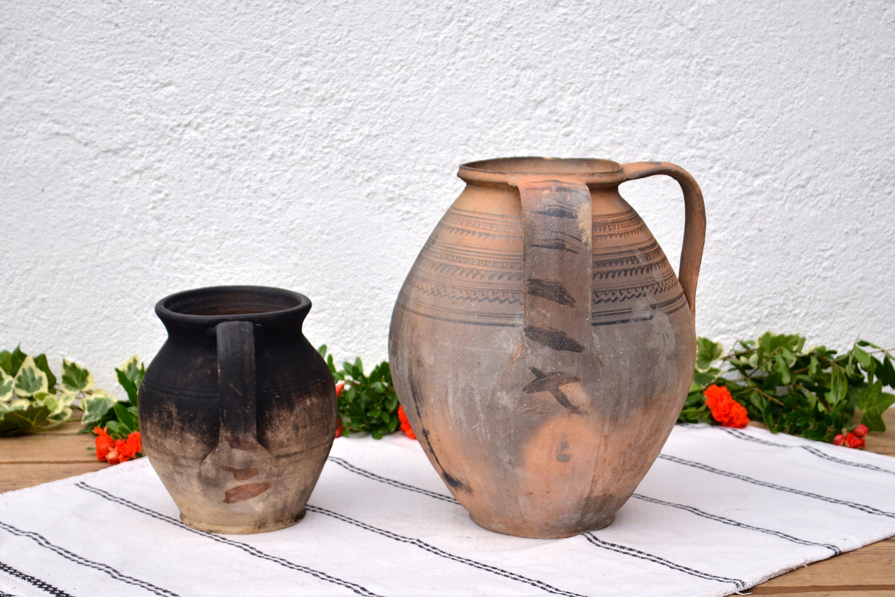 Primitive Rustic Burned Clay Pitcher Jugs Old Cooking Vessels | Etsy