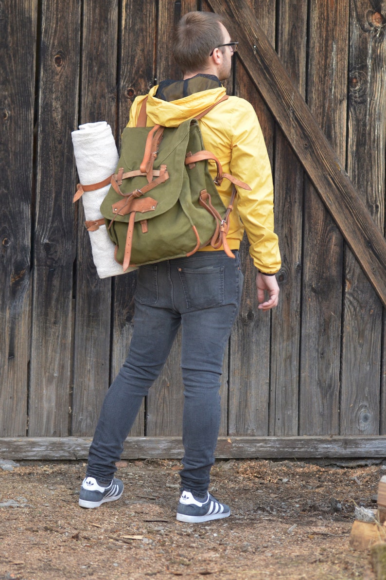 Military Backpack With Leather Straps - Etsy