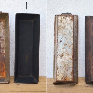 Set of Vintage Rusty Baking Tray, Loaf Pans, Graters and Wooden Spoons ...