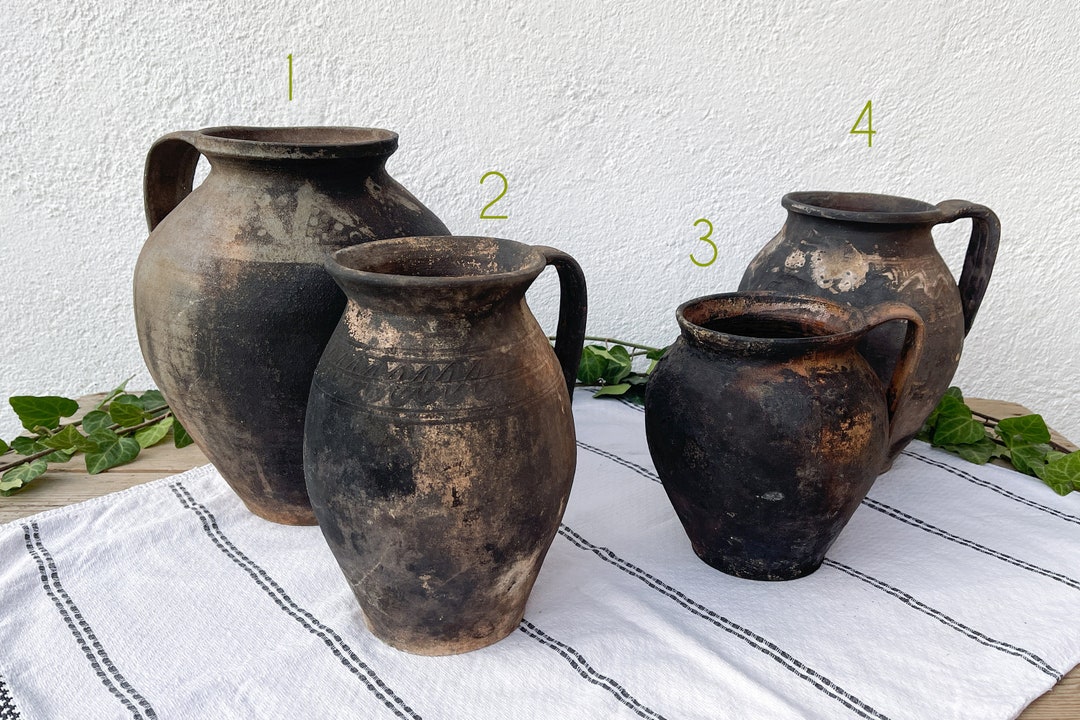 Primitive Rustic Burned Clay Pitcher Jugs, Old Cooking Vessels - Etsy