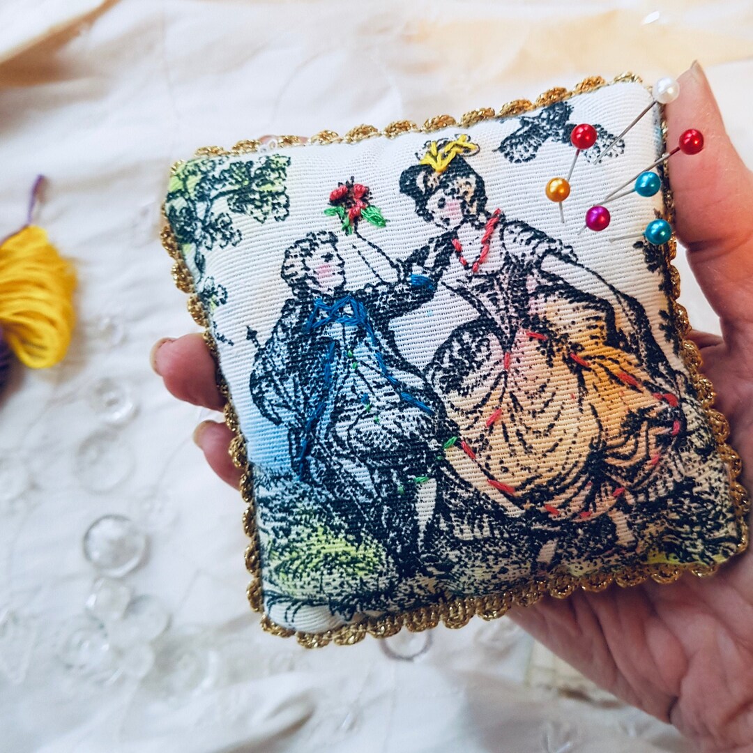 Prettty Toile De Jouy Embroidered Pin Cushion and Dainty Matching ...