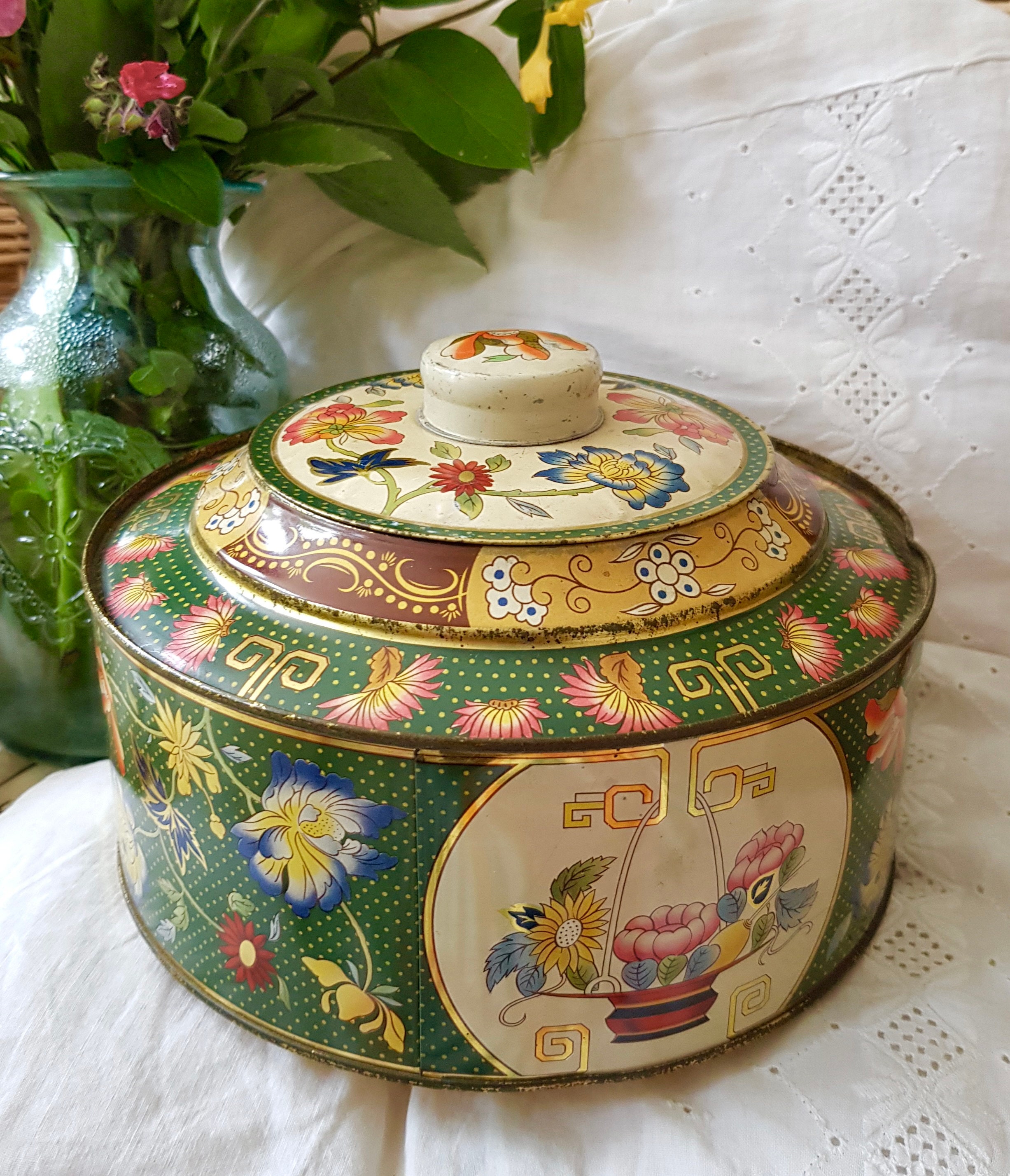 Pretty Vintage Decorative Tin With Oriental Flower Design. - Etsy UK