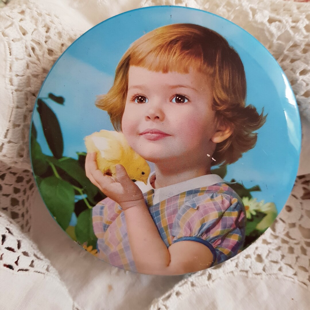 Vintage Sweet Tin With Cute Girl Holding a Chick.circa 1960's Made in ...