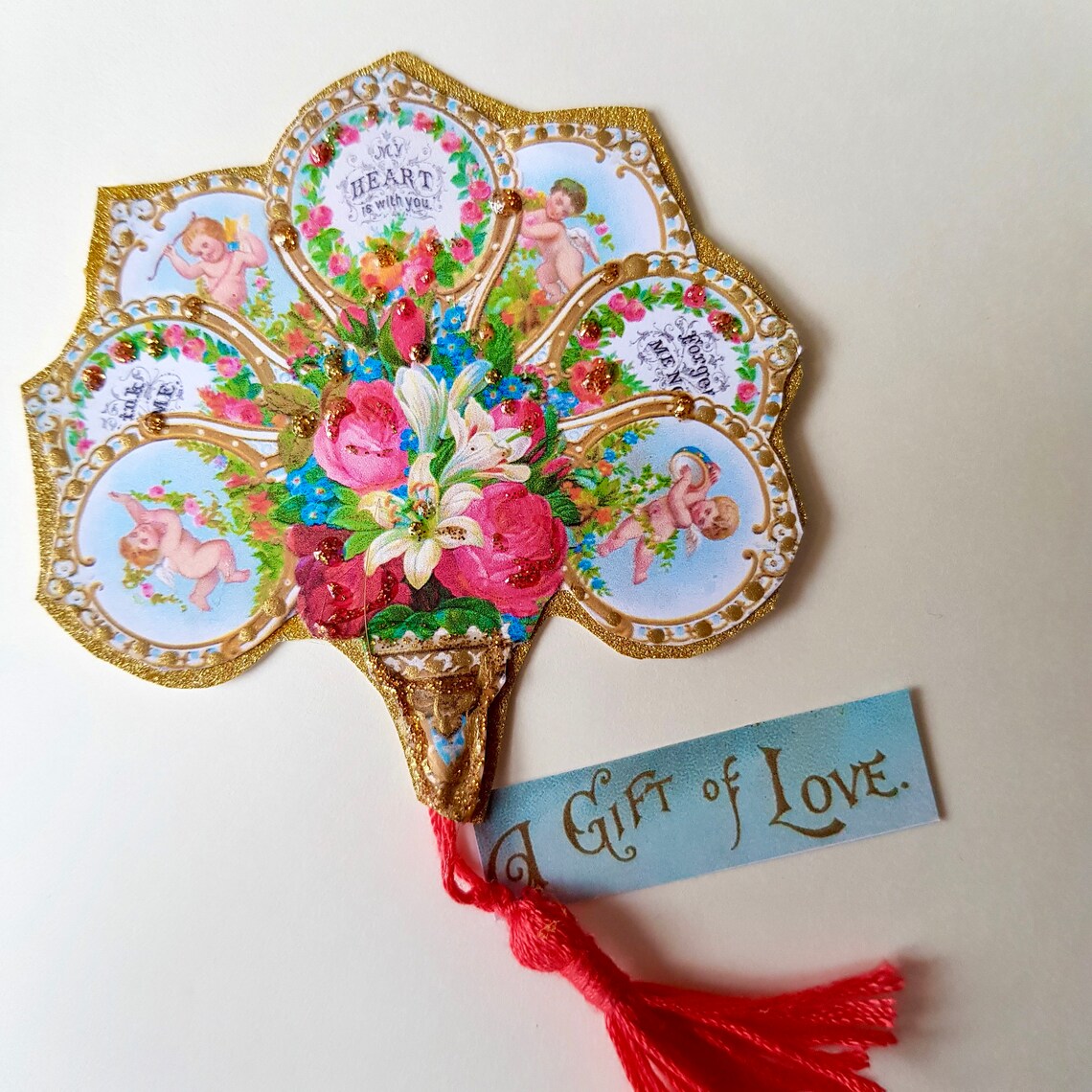 Lovely Vintage Style Fan Greeting Card on Premium Cream Card With Silk ...